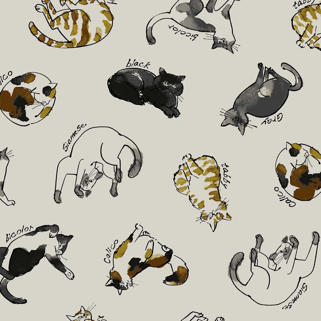 Cat Fabric - Canvas Dogs & Cats Cat Toss Natural Cosmo - Sold by the ...