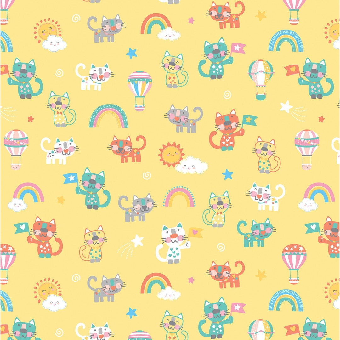 Cat Fabric - FLANNEL Twinkle Comfort Flannel the Cat's Meow Yellow ...