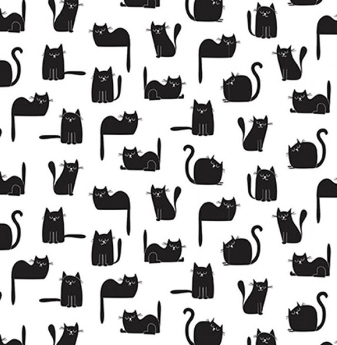 Cat Fabric - Feeline Good! Black Cats on White Timeless Treasures (cat ...
