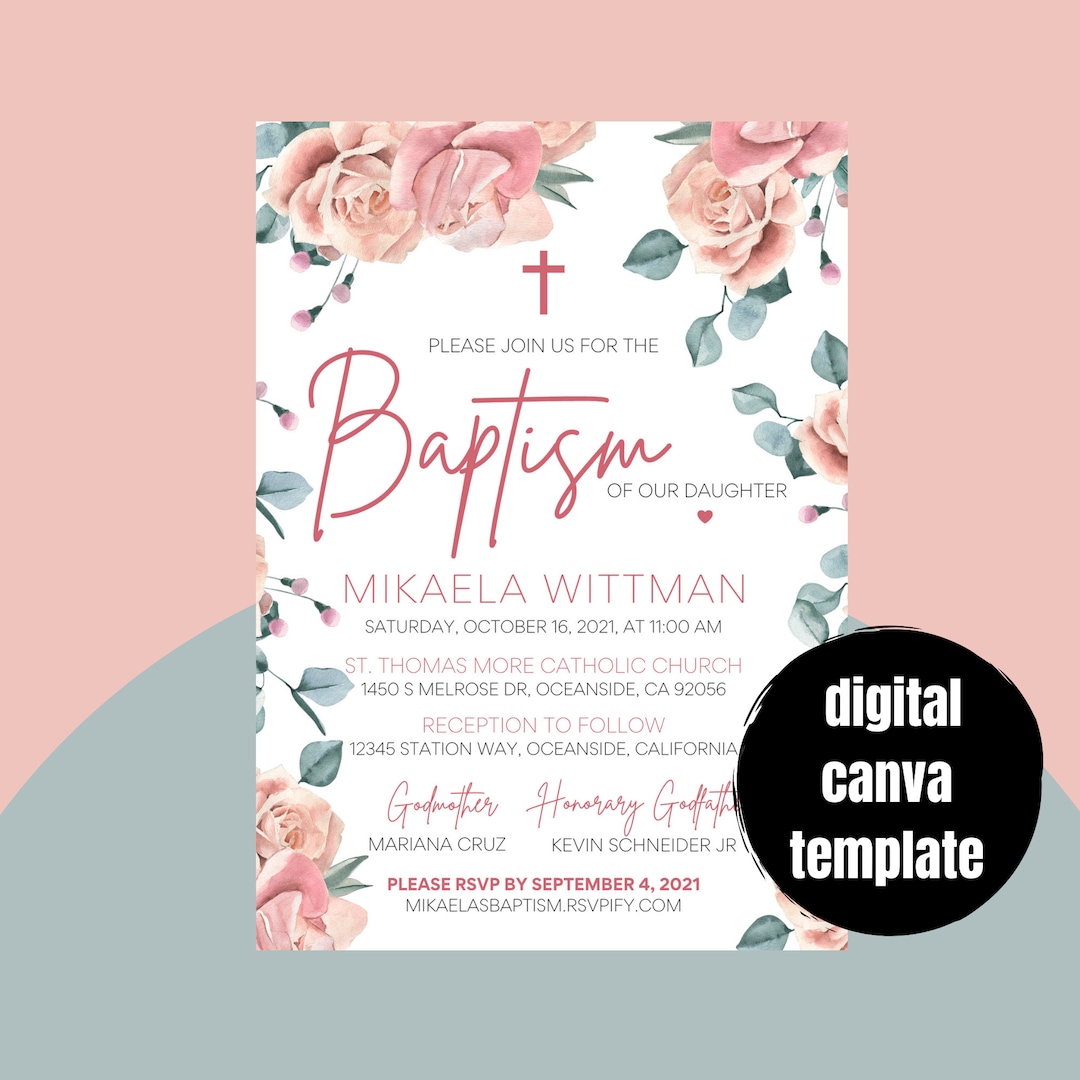 Customizable Digital Baptism Invitation Canva Template - Etsy