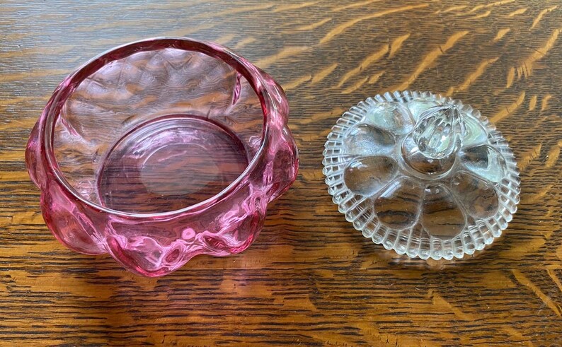 A Very Nice Fenton Art Glass Diamond Optic Melon Shaped Cranberry Jar ...