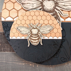Bee Wood Sign | Honeycomb Sign | Spring | Round Sign | Save Bees | Boho ...