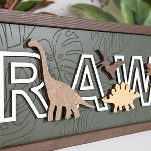 Rawr Dinosaur Engraved Monstera Wood Sign | Dinosaur Nursery | Kids ...