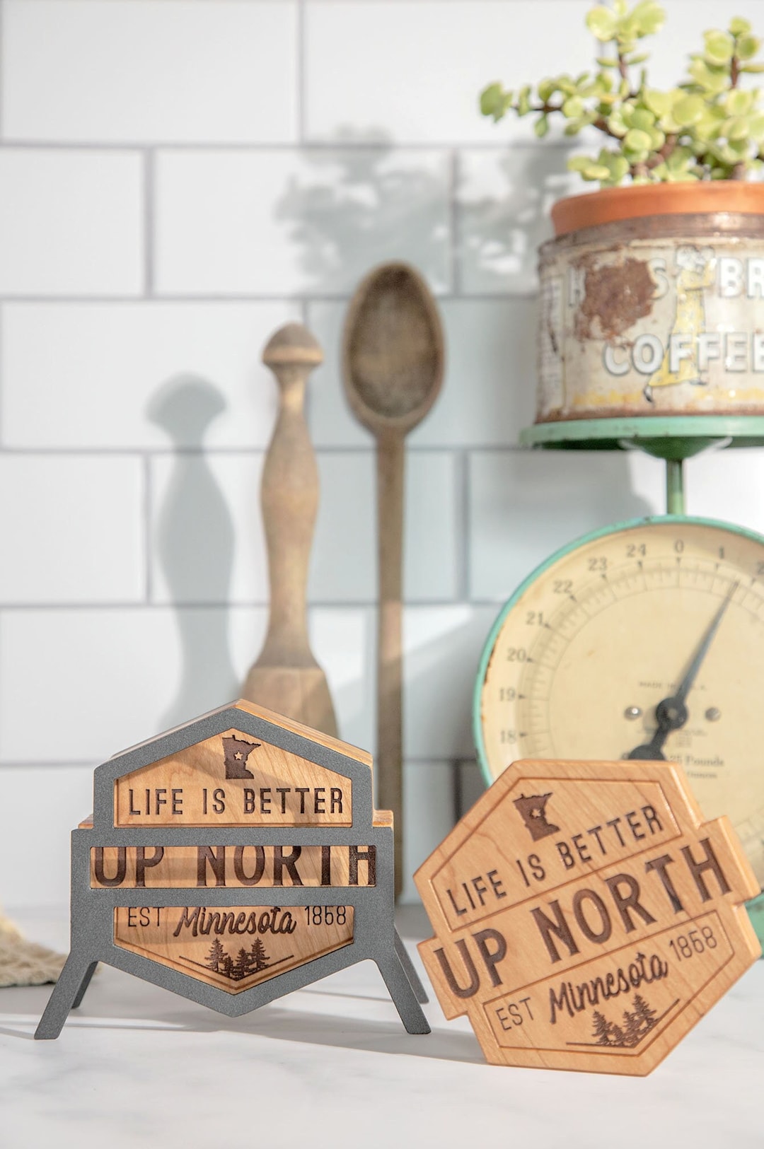 Life is Better up North Wood Coaster Set - Etsy