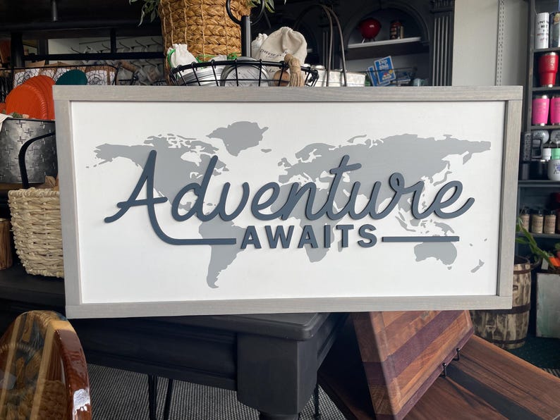Adventure Awaits Wood Sign | World Map Sign | Travel | Wanderlust ...