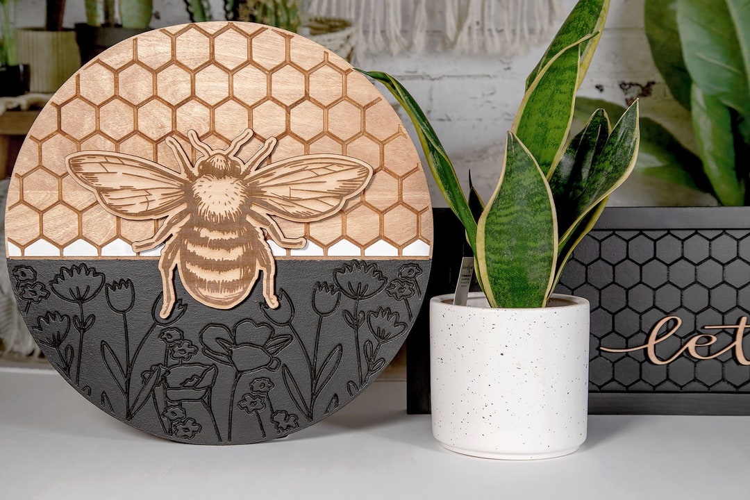 Bee Wood Sign | Honeycomb Sign | Spring | Round Sign | Save Bees | Boho ...