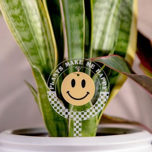 Plants Make Me Happy Checkered Acrylic Plant Stake Original | Plant ...