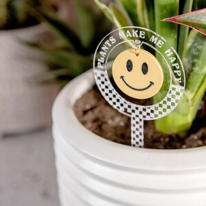 Plants Make Me Happy Checkered Acrylic Plant Stake Original | Plant ...