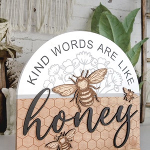 Bee Wood Sign | Kind Words Are Like Honey | 3D Sign | Inspirational ...