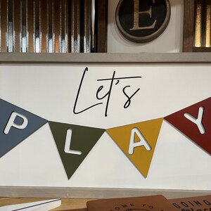 Let's Play Wood Sign | Playroom Sign | Kids Room | Banner | Rainbow ...