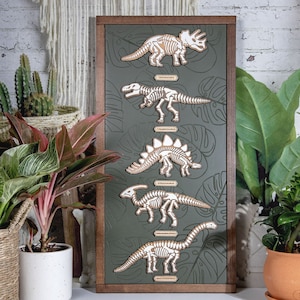 Dino Skeleton Engraved Monstera Wood Sign | Dinosaur Nursery | Kids ...