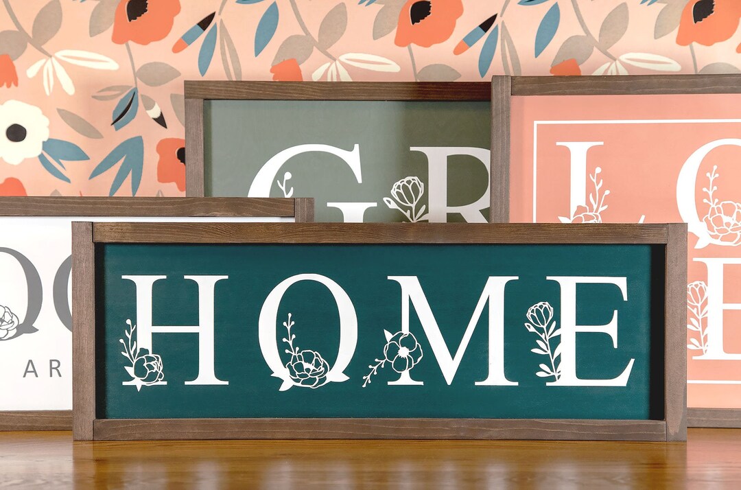 Home Sign | Home Floral Wood Sign | Spring Decor | Flowers | Handmade ...