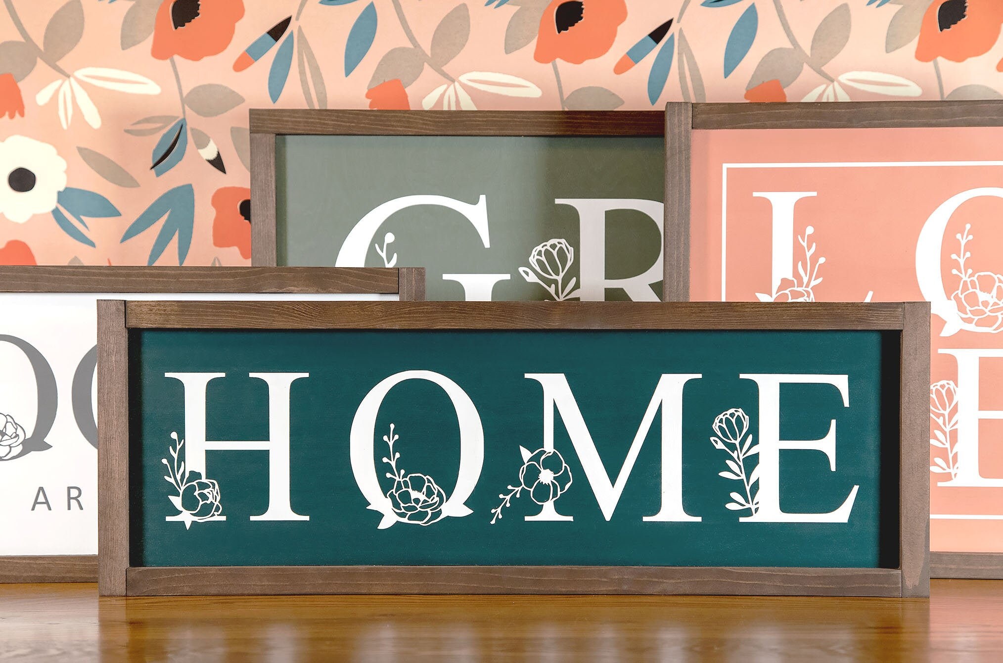 Home Sign Home Floral Wood Sign Spring Decor Flowers Handmade Customize ...