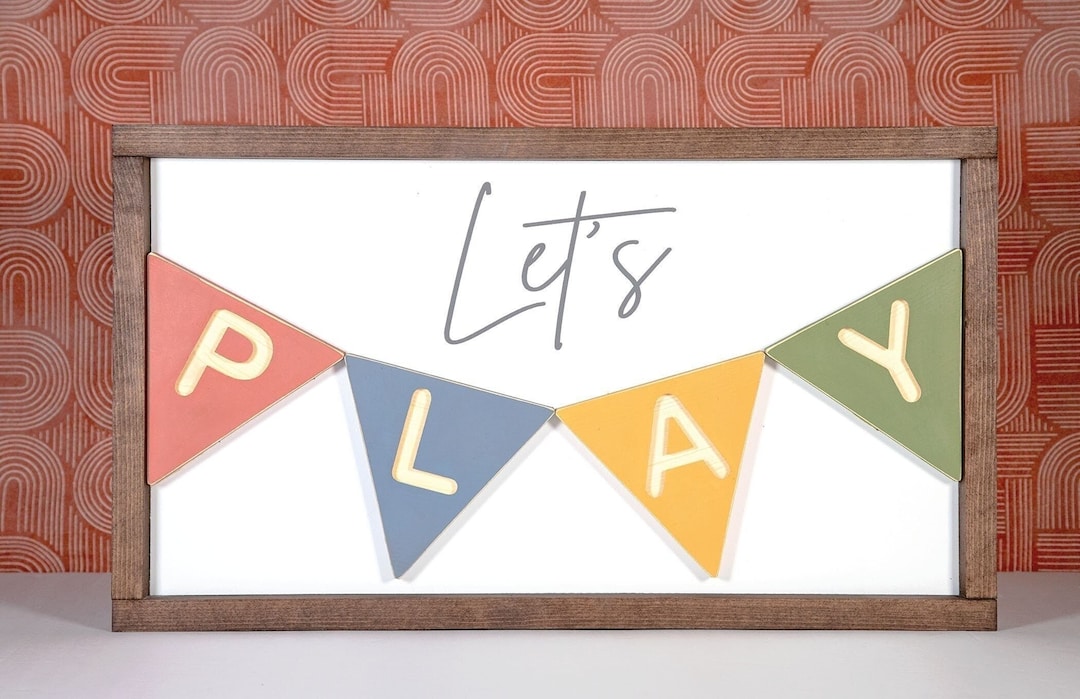 Let's Play Wood Sign | Playroom Sign | Kids Room | Banner | Rainbow ...