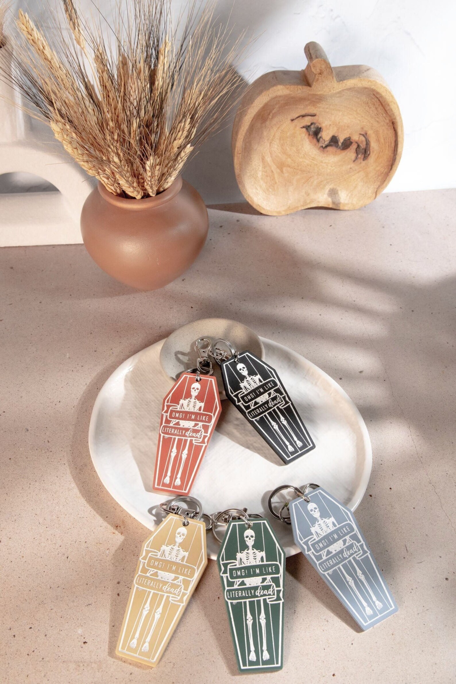 OMG Literally Dead Skeleton Coffin Acrylic Retro Keychain | Engraved ...