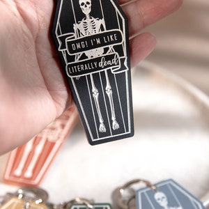 OMG Literally Dead Skeleton Coffin Acrylic Retro Keychain | Engraved ...