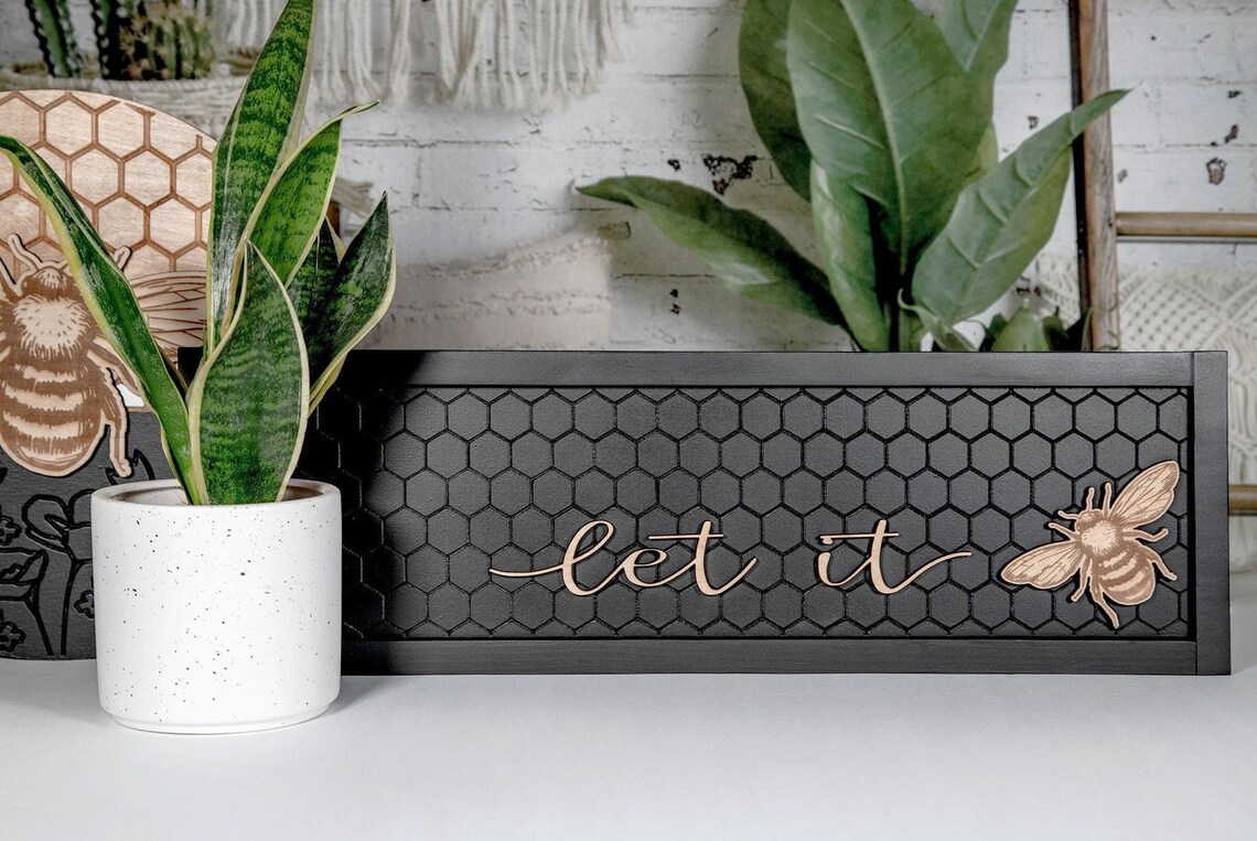 Let It Bee Wood Sign Bee Sign Honeycomb 3D Sign - Etsy