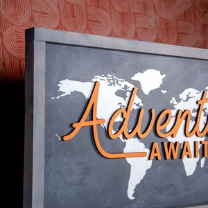 Adventure Awaits Wood Sign | World Map Sign | Travel | Wanderlust ...