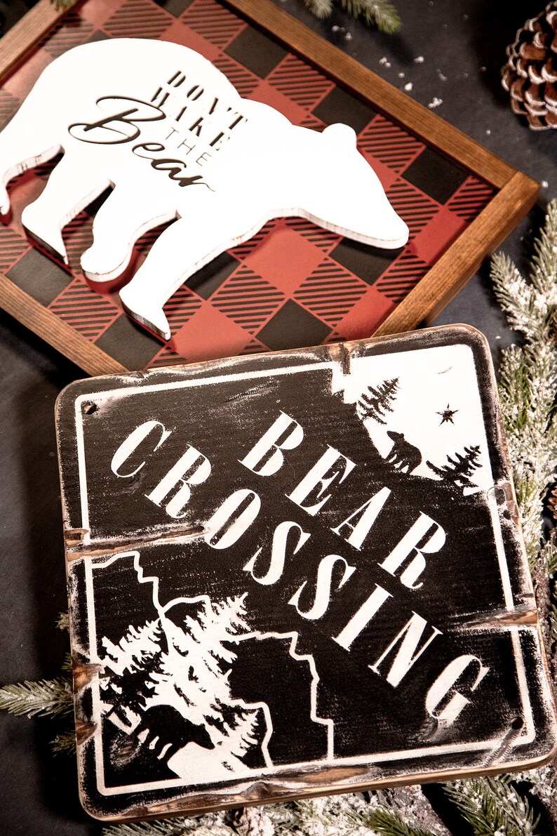 Bear Crossing Wood Sign | Rustic Decor | Cabin Style | Distressed Signs ...