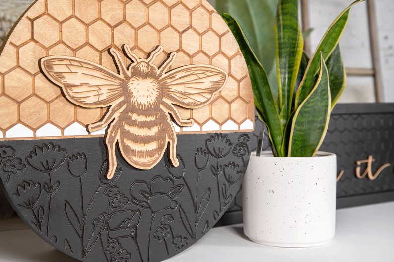 Bee Wood Sign | Honeycomb Sign | Spring | Round Sign | Save Bees | Boho ...