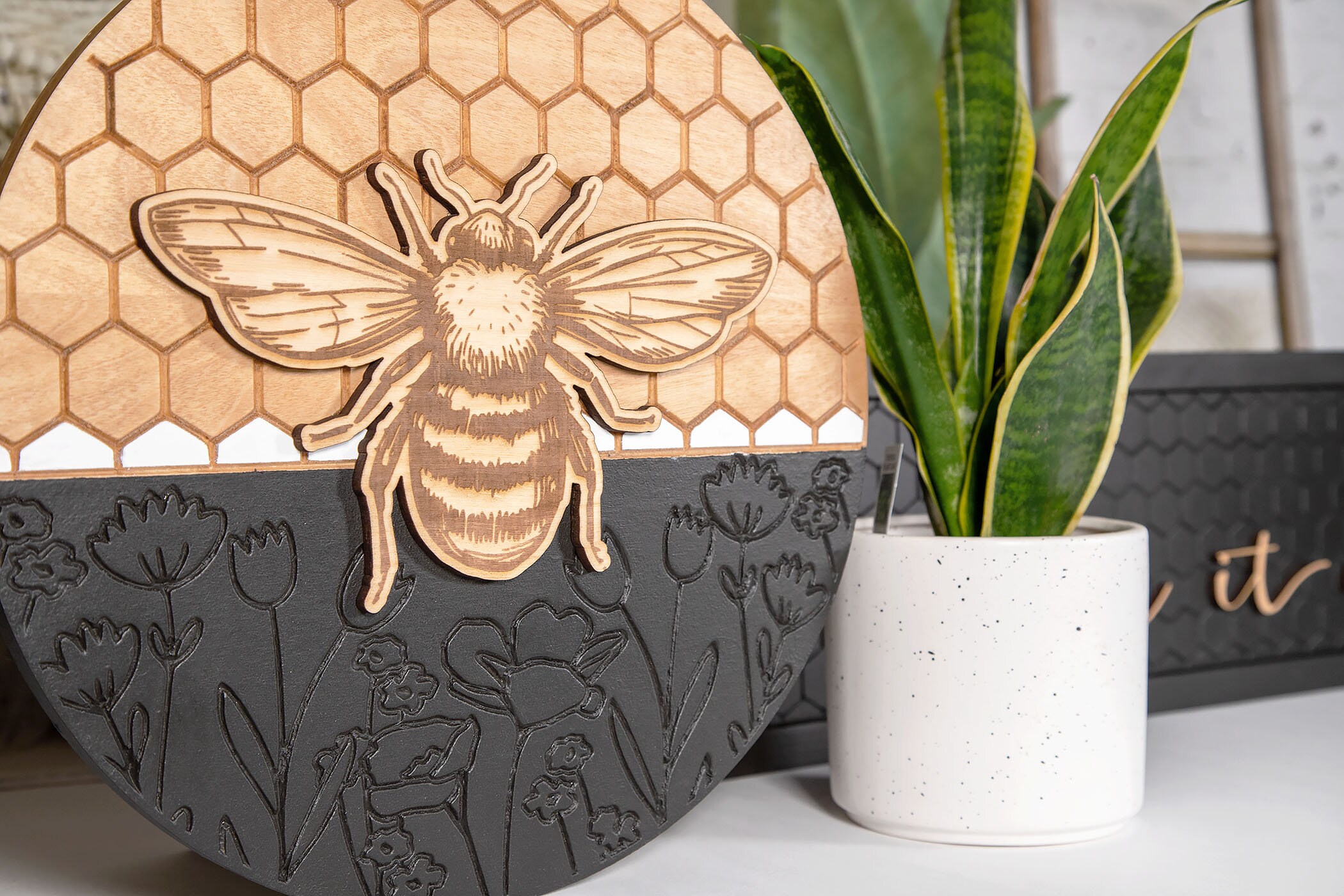 Bee Wood Sign | Honeycomb Sign | Spring | Round Sign | Save Bees | Boho ...