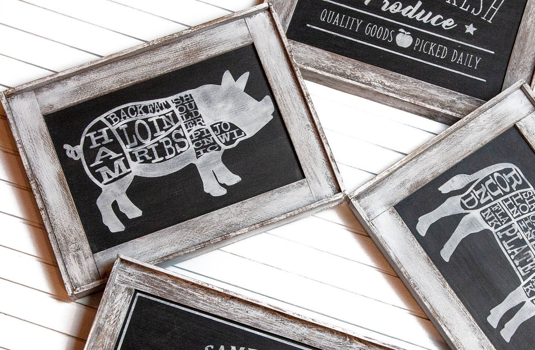 Pig Wood Sign | Butcher Cuts | Farmhouse | Distressed | Chalkboard ...
