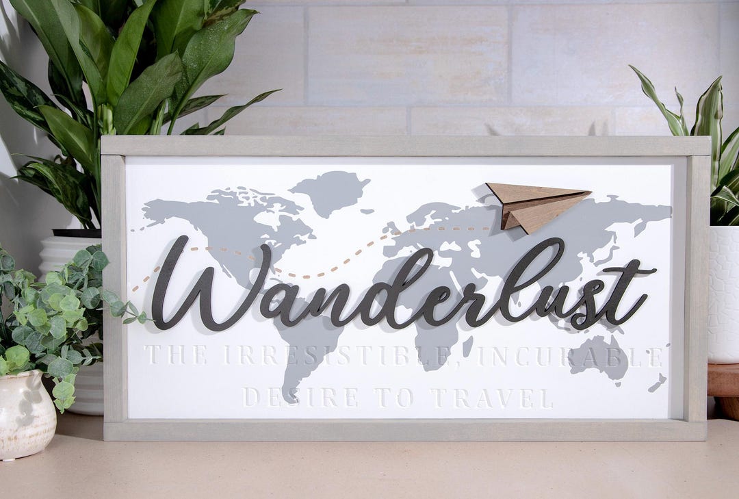 Wanderlust World Map Wood Sign | Travel Decor | Head in the Clouds ...