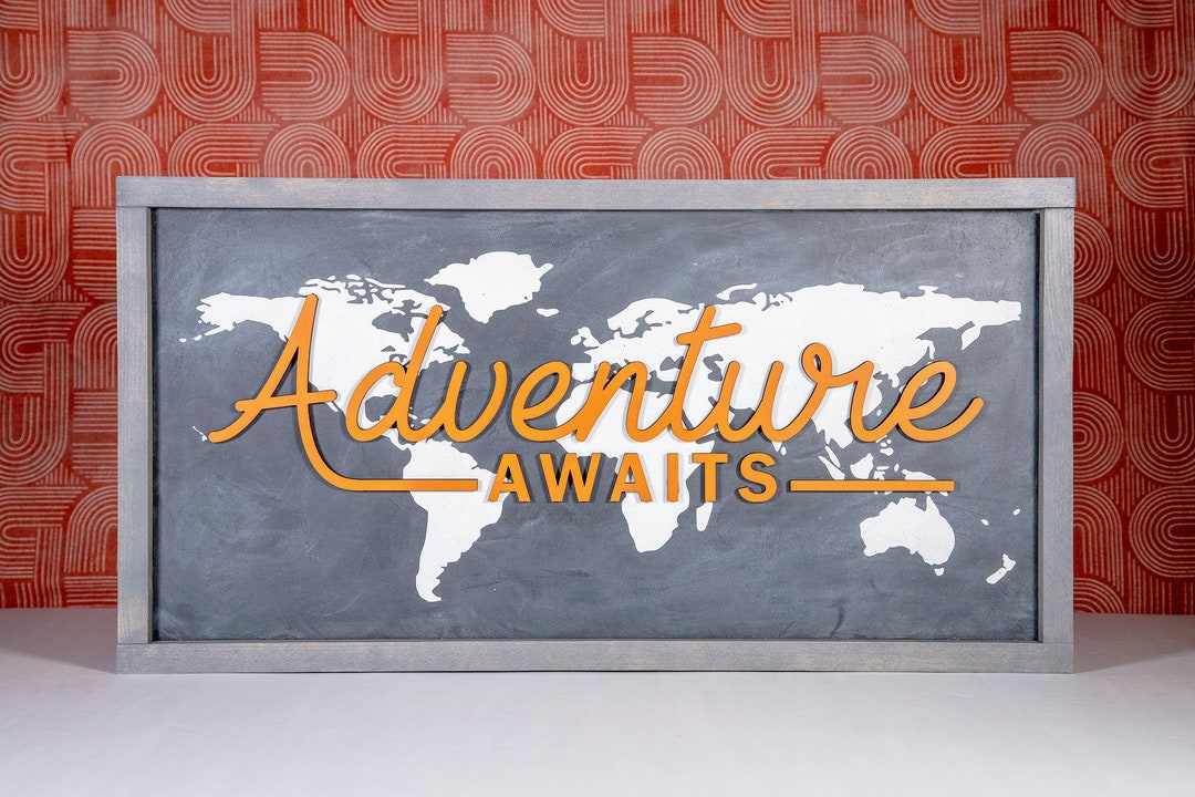 Adventure Awaits Wood Sign | World Map Sign | Travel | Wanderlust ...