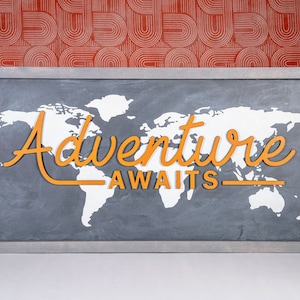 Adventure Awaits Wood Sign | World Map Sign | Travel | Wanderlust ...