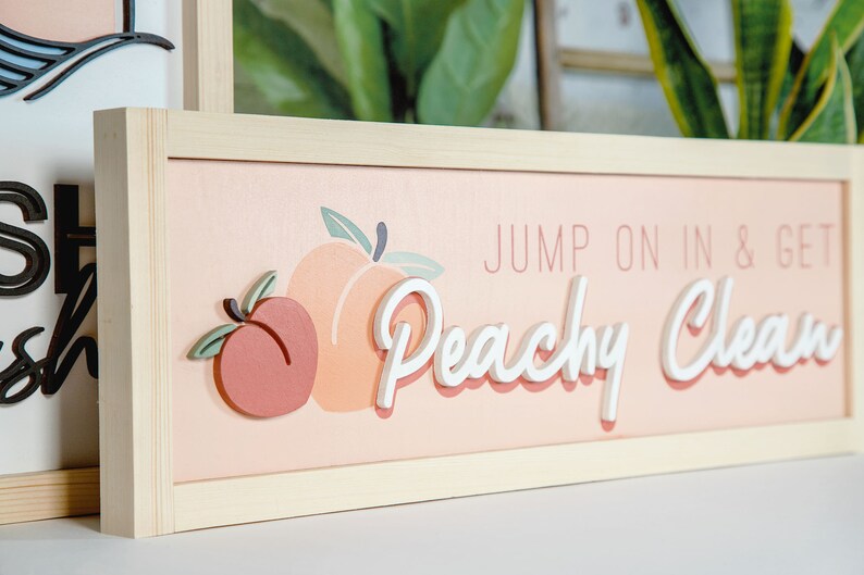 Peachy Sign Peachy Clean Wood Sign Bathroom Decor 3D | Etsy