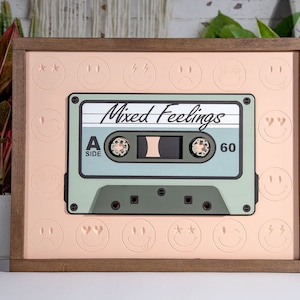 Mixed Feelings Smiley Cassette Tape Wood Sign | Retro Style | Music ...