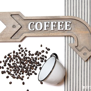 Coffee Arrow Wood Sign | Engraved Sign | 3D Sign | Kitchen Decor ...