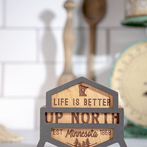 Life is Better up North Wood Coaster Set - Etsy