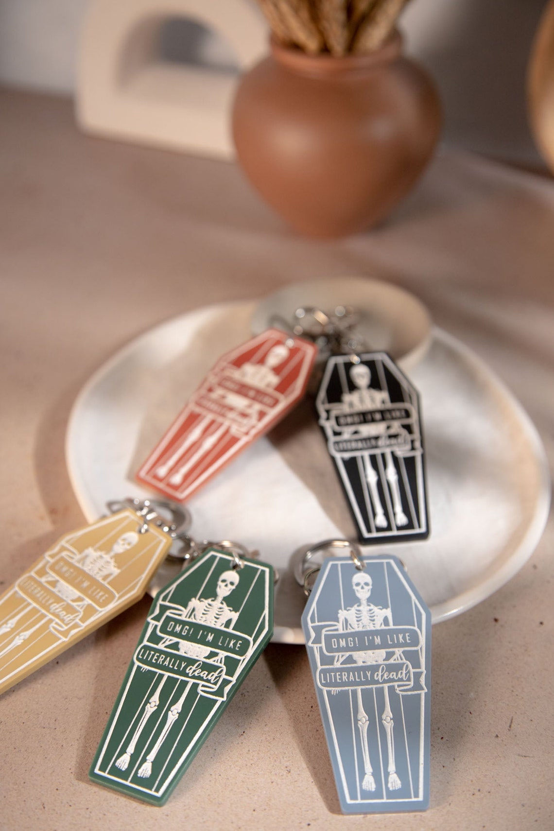 OMG Literally Dead Skeleton Coffin Acrylic Retro Keychain | Engraved ...