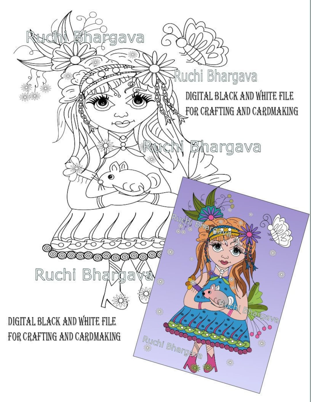 Blossom Beauty Digital Stamp: Black and White Line Art (PDF, PNG, JPG ...