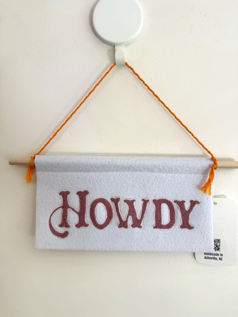 Howdy - Small Chainstitch Embroidered Felt Banner Welcome Sign - Etsy