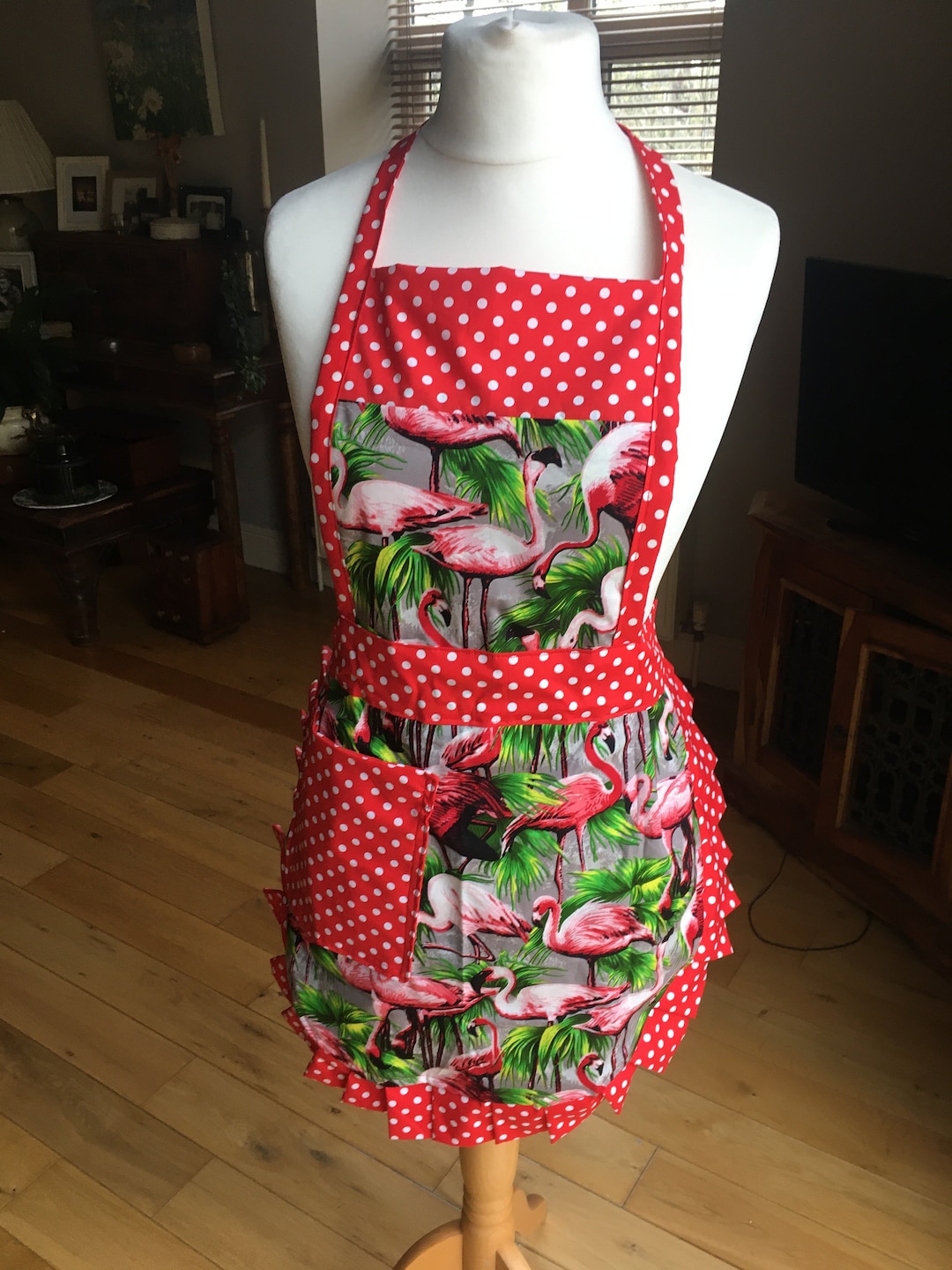 Ladies Apron .flamingos Theme With Red Dotted Apron.design NO 24 ...