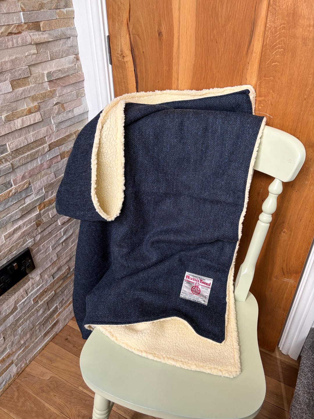 Harris Tweed Blanket: Blue Black Herringbone Fleece Lined - Etsy