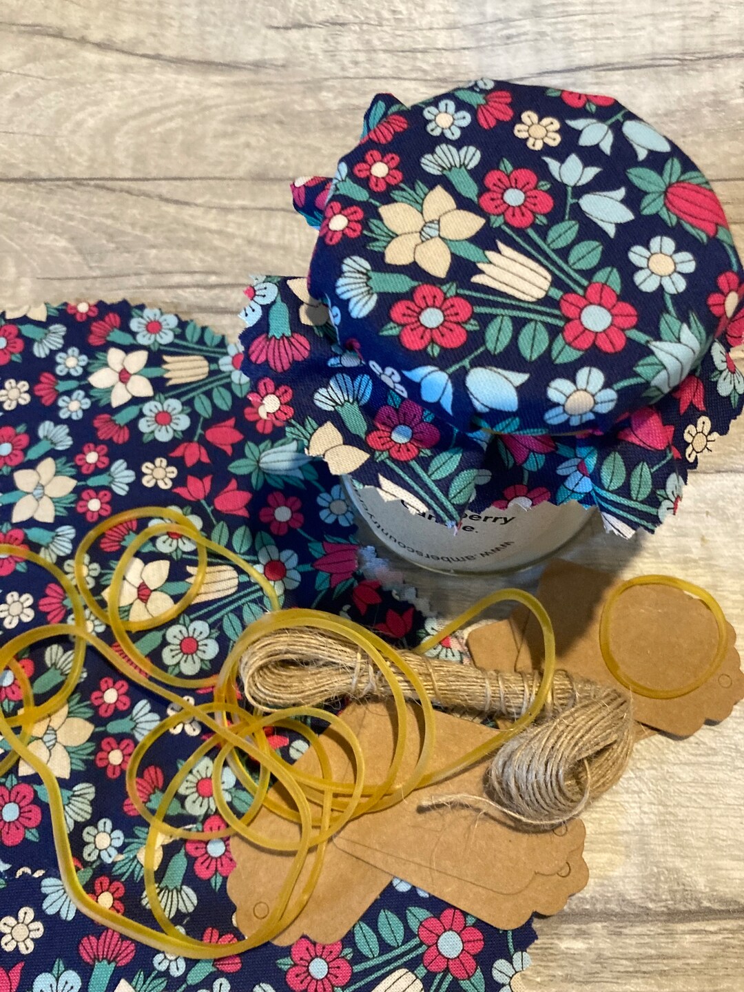 Jam Jar Covers X 8 Liberty Fabric, Gift Tags, String , Elastic - Etsy