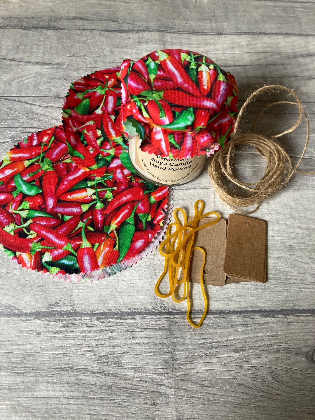 Jam Jar Covers X 6 Chili Fabric, Gift Tags, String , Elastic - Etsy
