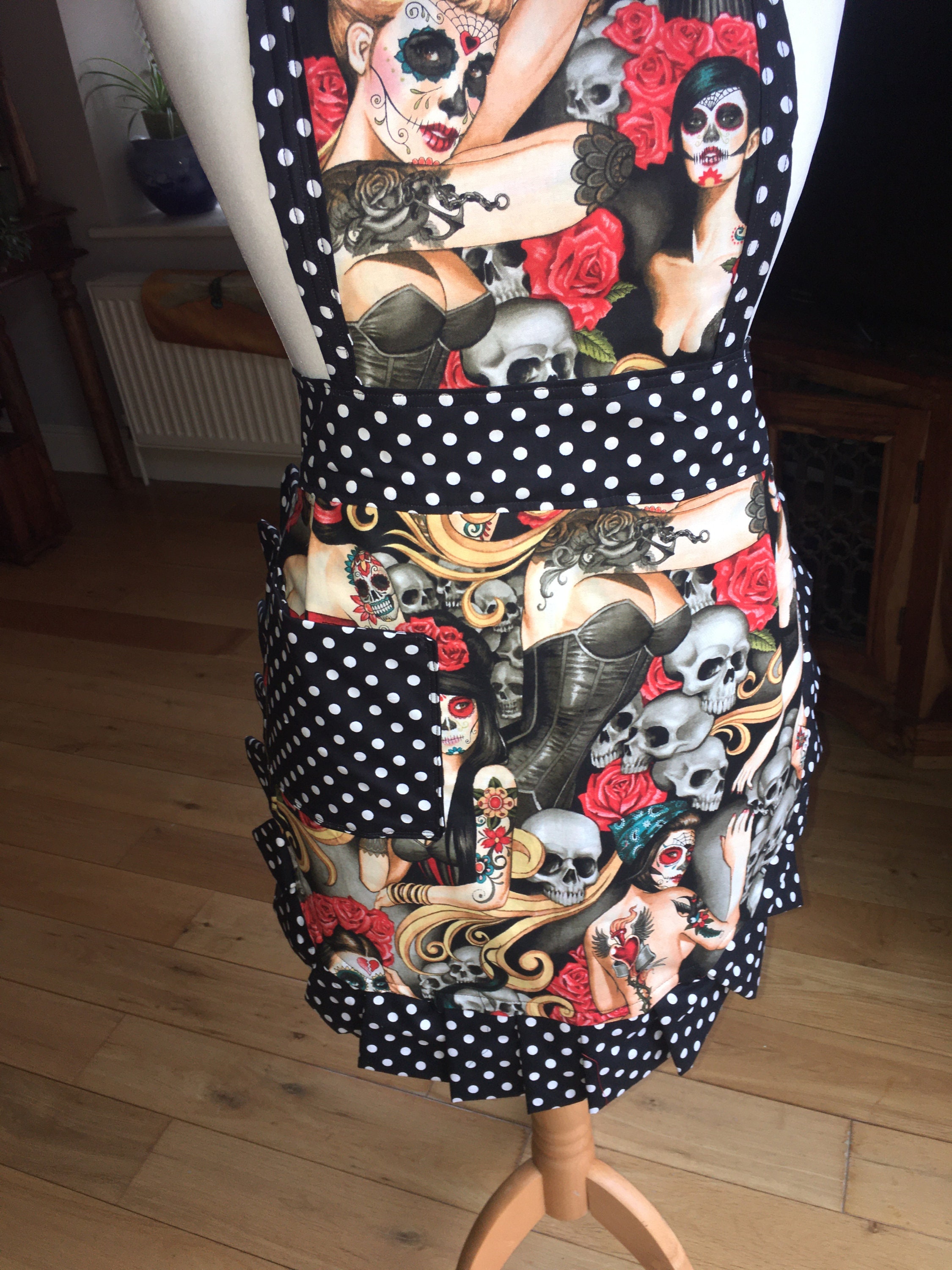 Ladies Apron .Gothic Theme with Black dotted Apron. Vintage | Etsy