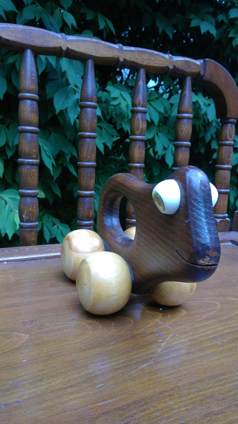 Vintage Wooden Wheeled Frog Toy - Etsy