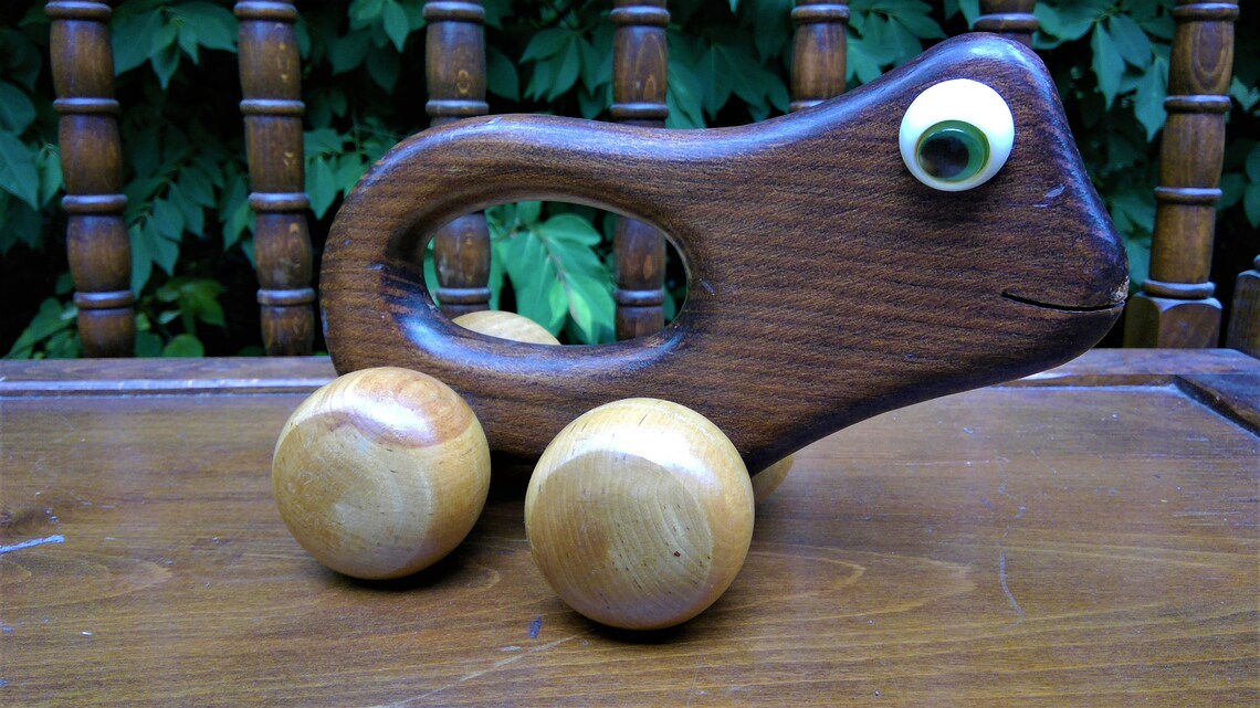 Vintage Wooden Wheeled Frog Toy - Etsy