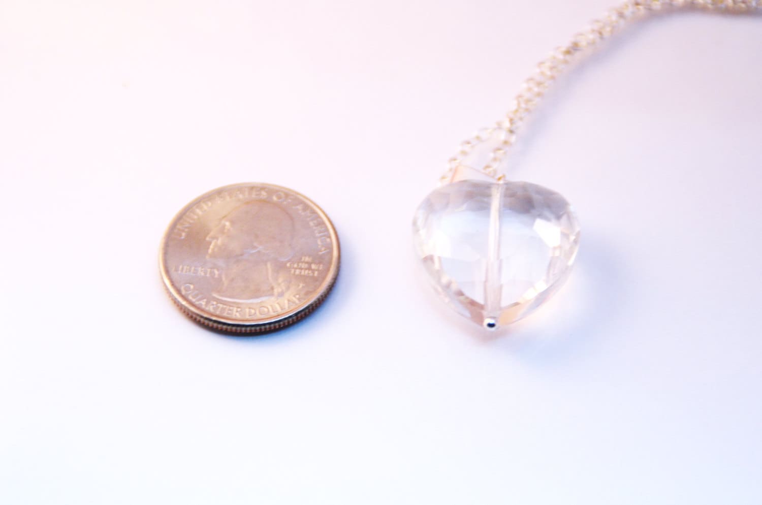 Large Faceted Clear Crystal Heart Necklace Silver - Etsy