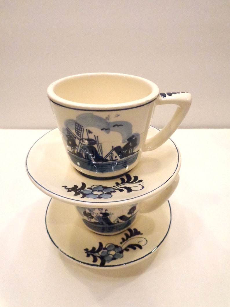 Pair of Blue Delft Tea Cups-signed Delft Windmills - Etsy