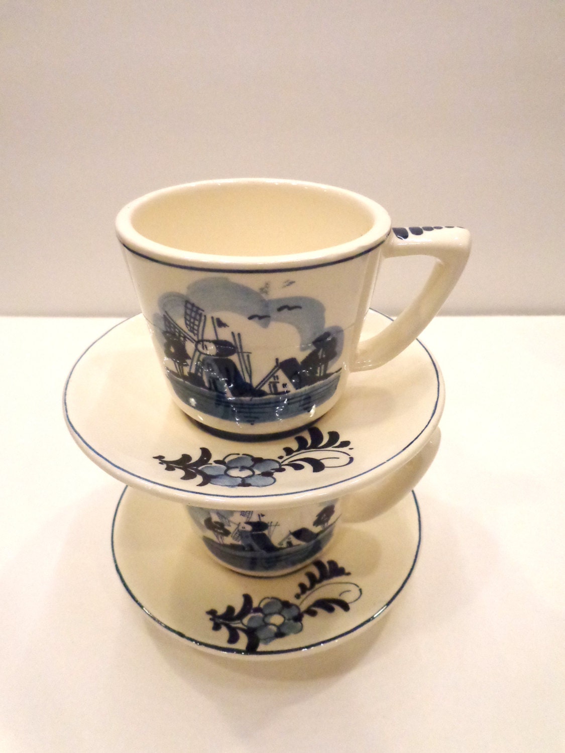 Pair of Blue Delft Tea Cups-signed Delft Windmills - Etsy