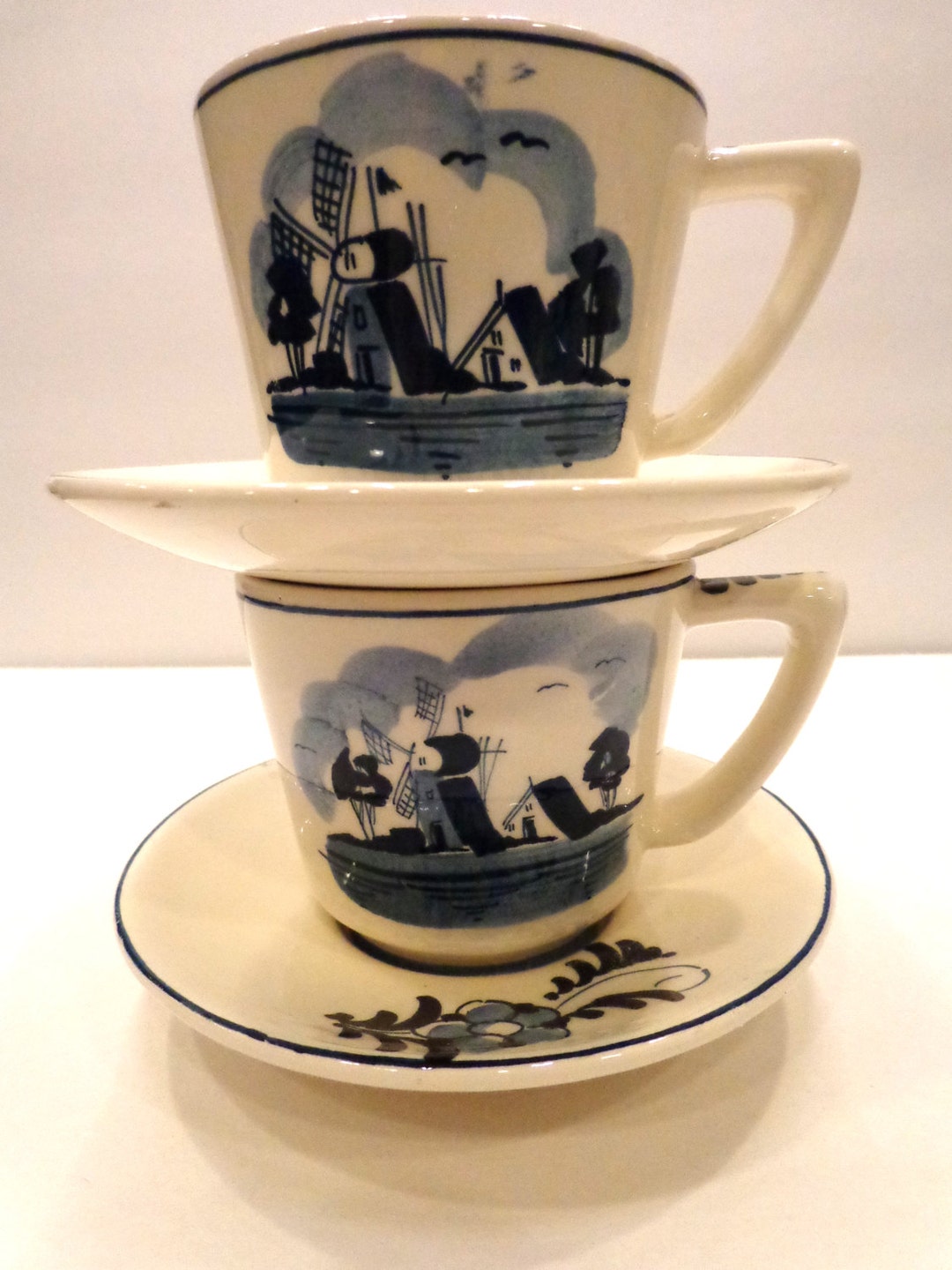 Pair of Blue Delft Tea Cups-signed Delft Windmills - Etsy
