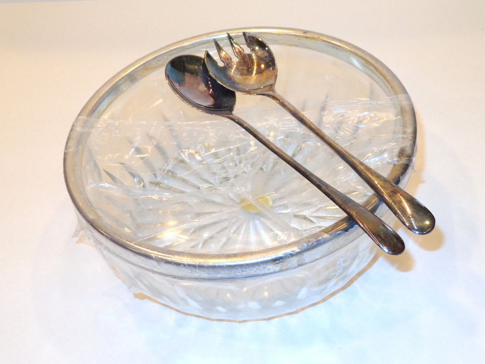 Vintage Salad Set-crystal and Silver-plate Salad Set - Etsy