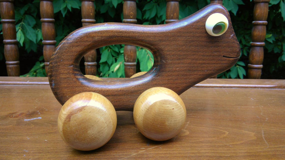 Vintage Wooden Frog Roller Toy - Etsy