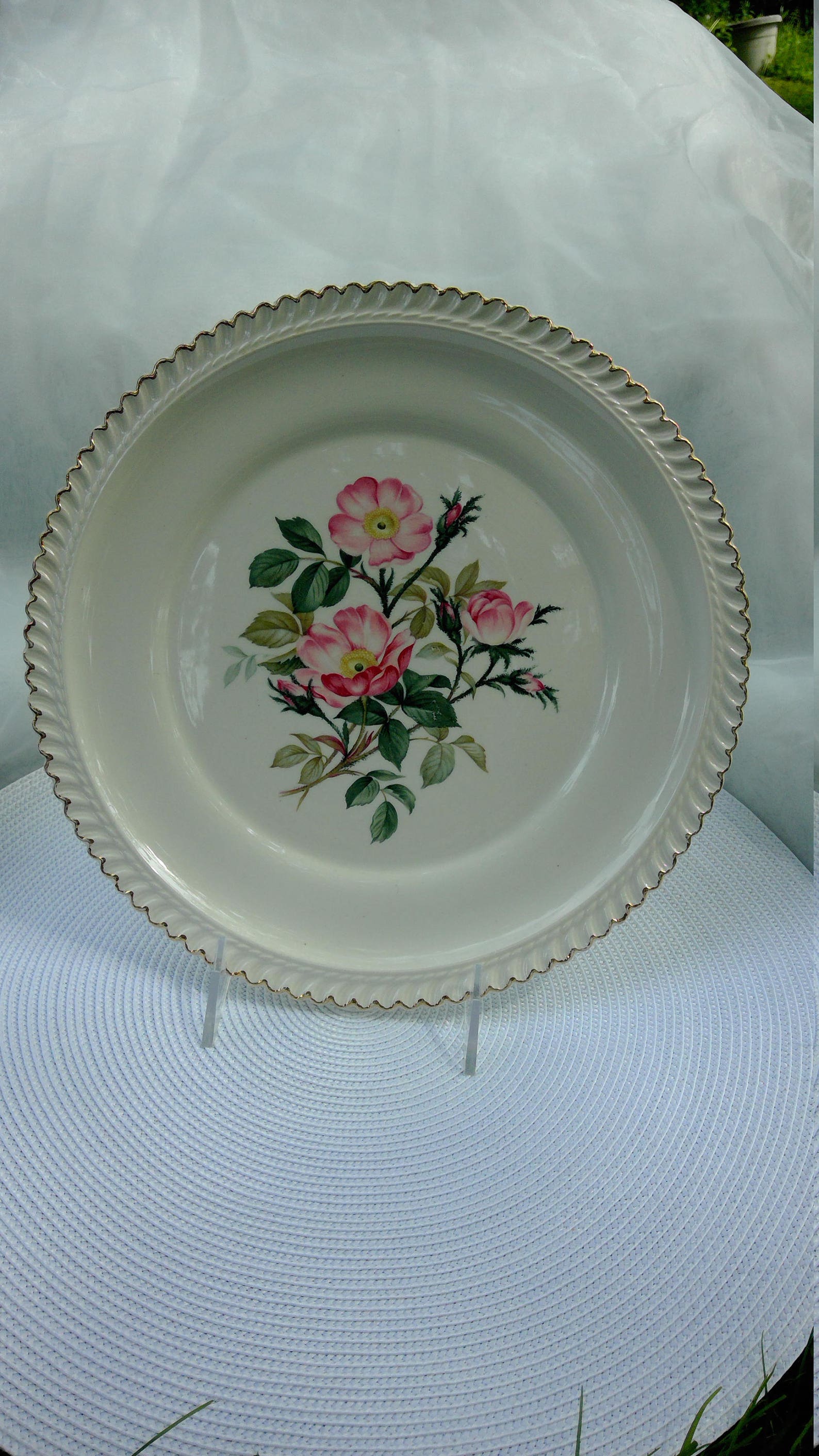 Large Rose Plate-dinner Plate or Serving Cake Plate-gilt Rim - Etsy